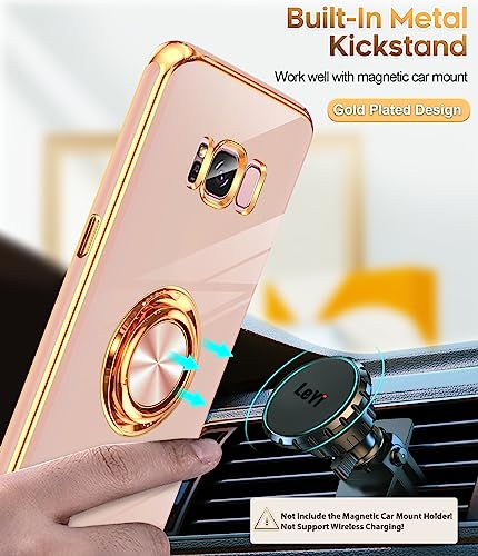 LeYi for Samsung Galaxy S8 Case [ Not Applicable S8 Plus] with 360° Rotatable Ring Holder Magnetic Kickstand, Plating Rose Gold Edge Protective Case, Pink