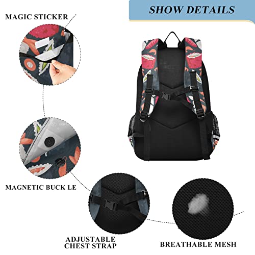 Glaphy Japanese Sushi and Rolls Backpack School Bag Lightweight Laptop Backpack Student Travel Daypack with Reflective Stripes