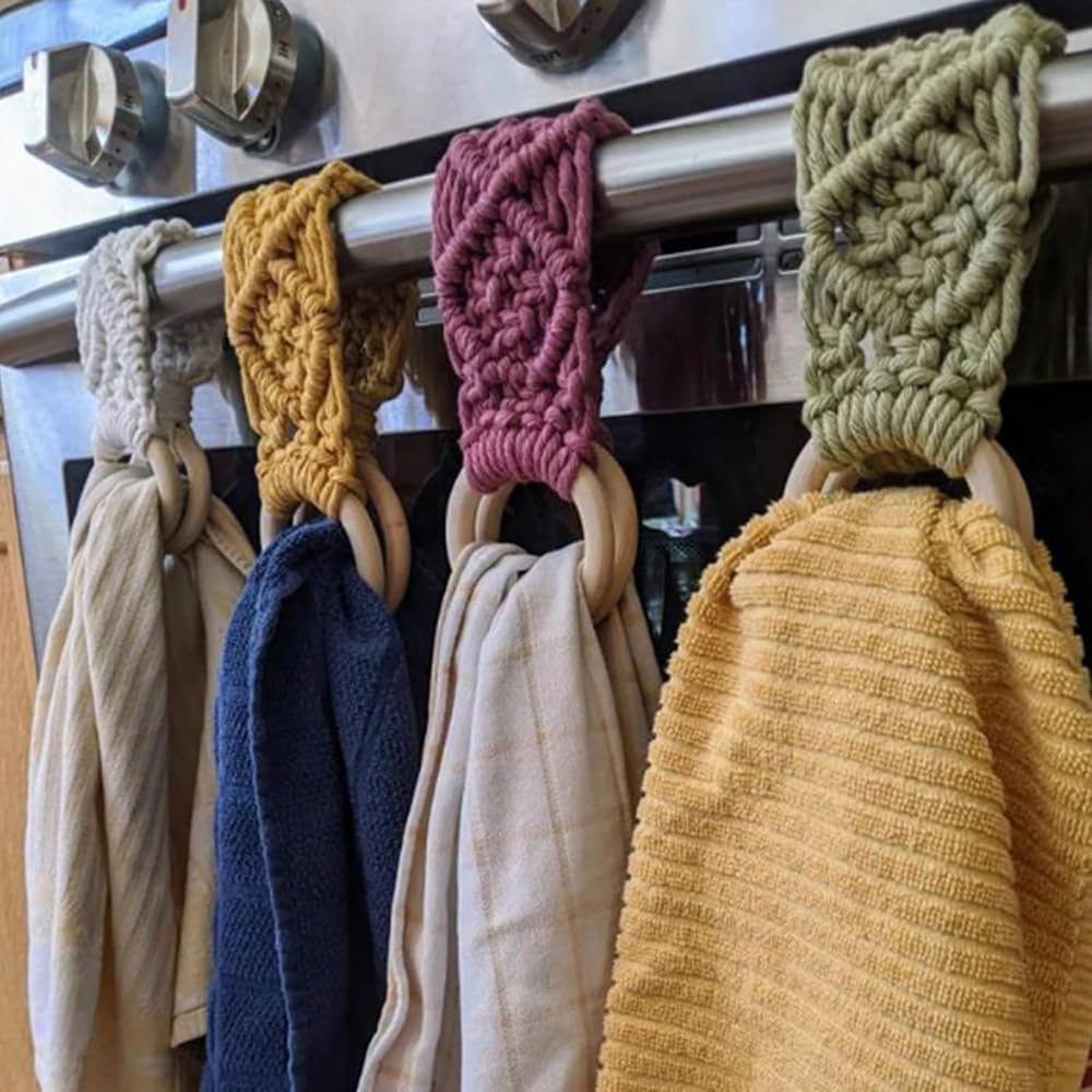 Crochet Towel Holder, Macrame Towel Holder Ring, Macrame Towel Holder Ring,Macrame Kitchen Towel Holder, Macrame Dish Towel Holder, Handmade Macrame Dish Towel Holder Decoration (3 PCS)