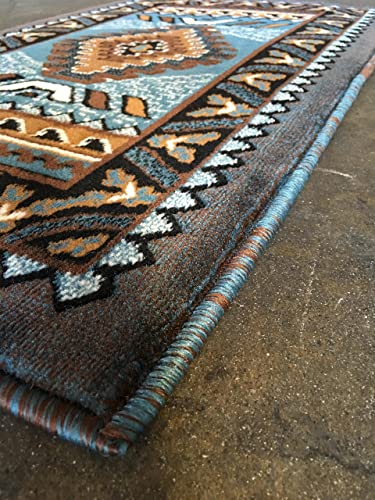Southwest Native American Doorway Mat Area Rug Blue & Brown Design D143 (2 feet X 3 feet 4 inches)