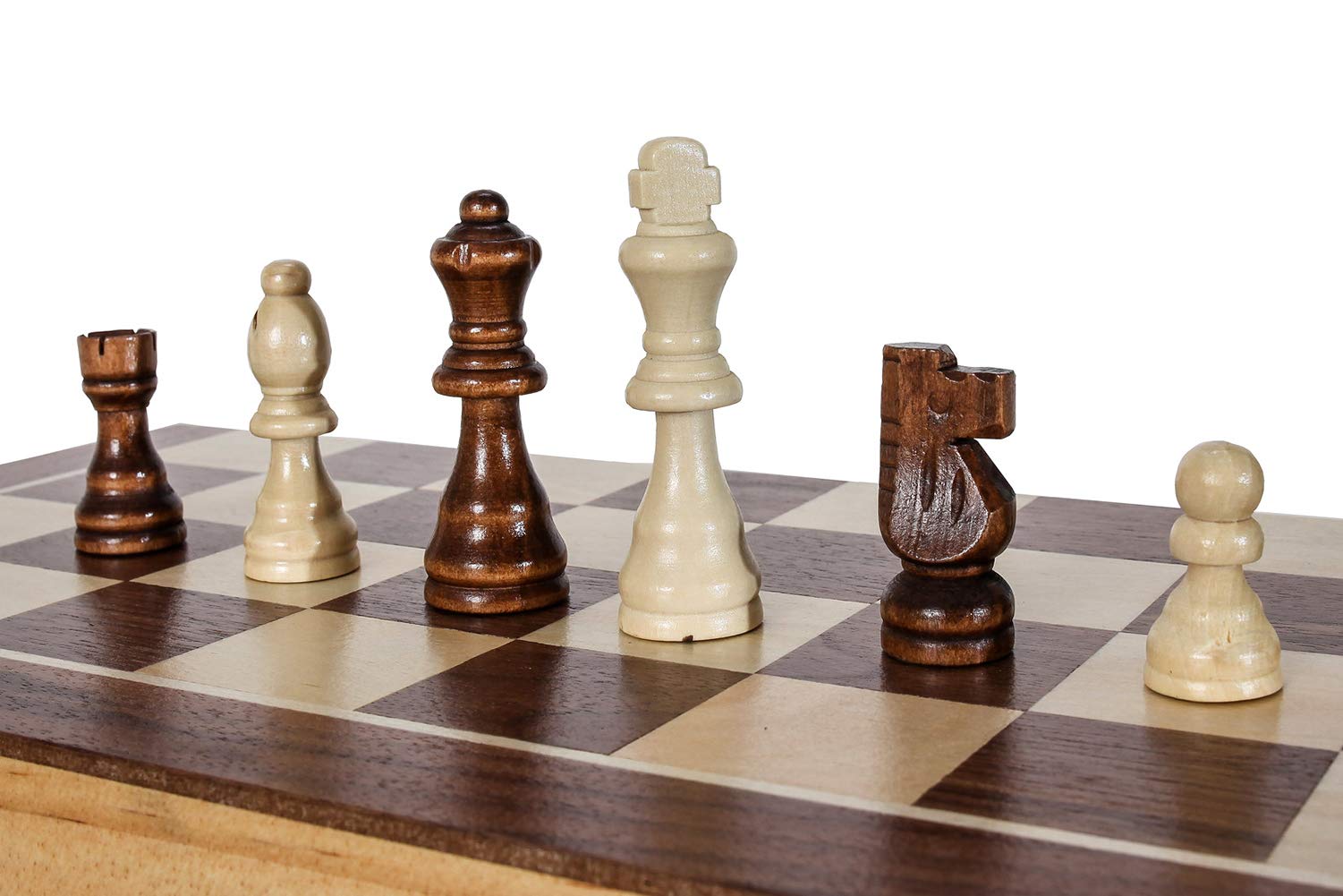 Fun+1 Toys! Wooden Chess Set for Adults and Kids, 15" Portable Chess Board Set with Chess Pieces & Drawstring Bag