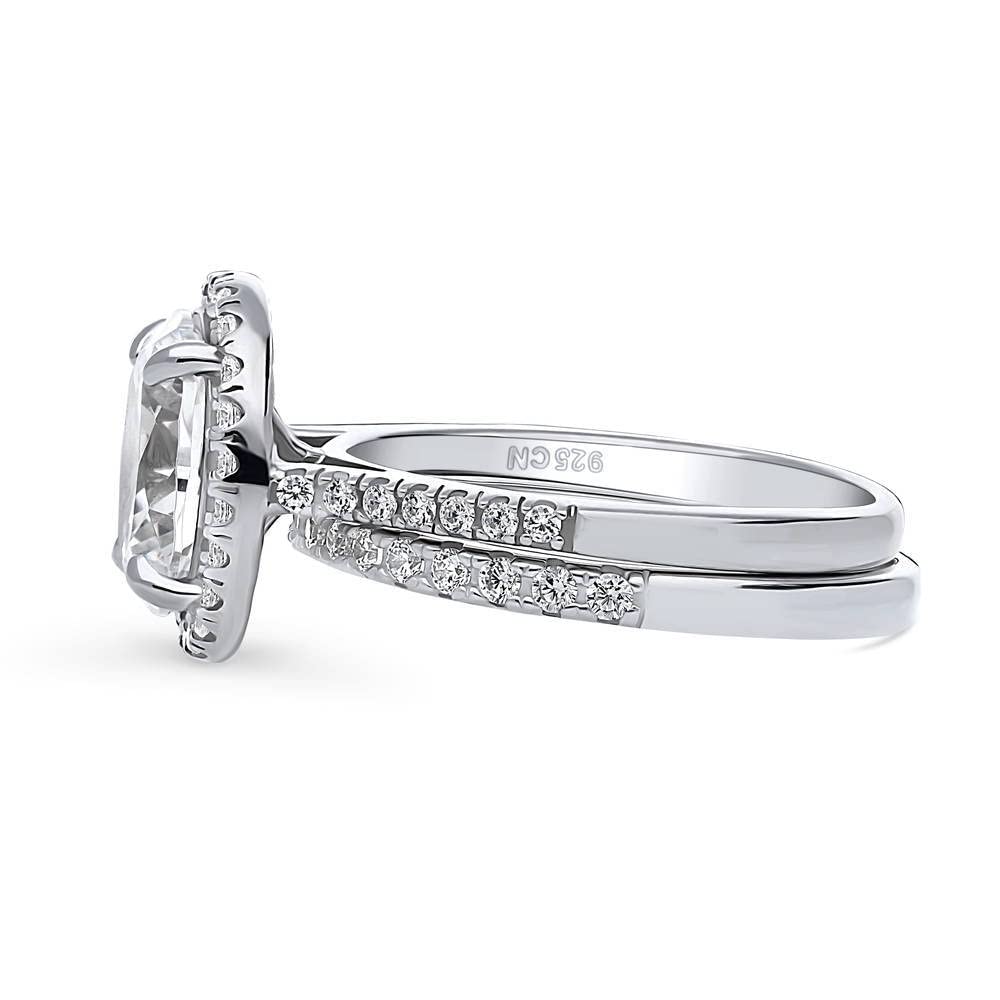 BERRICLE Sterling Silver Halo Wedding Engagement Rings Oval Cut Cubic Zirconia CZ Ring Set for Women, Rhodium Plated Size 7