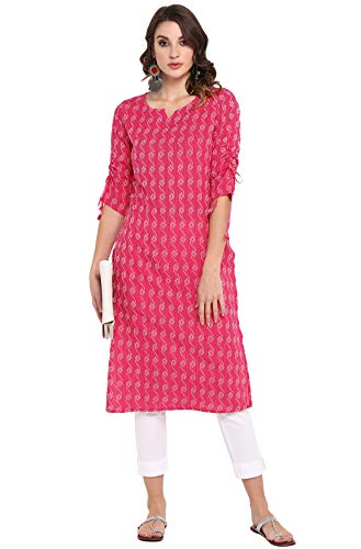 Janasya Indian Women's Pink Pure Cotton Kurta(JNE3405-KR-S)