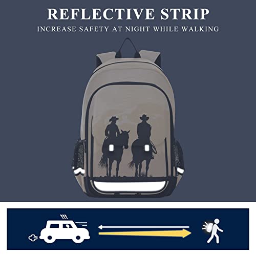 Glaphy Western Cowboy Pattern School Backpack Lightweight Laptop Backpack Student Travel Daypack with Reflective Stripes