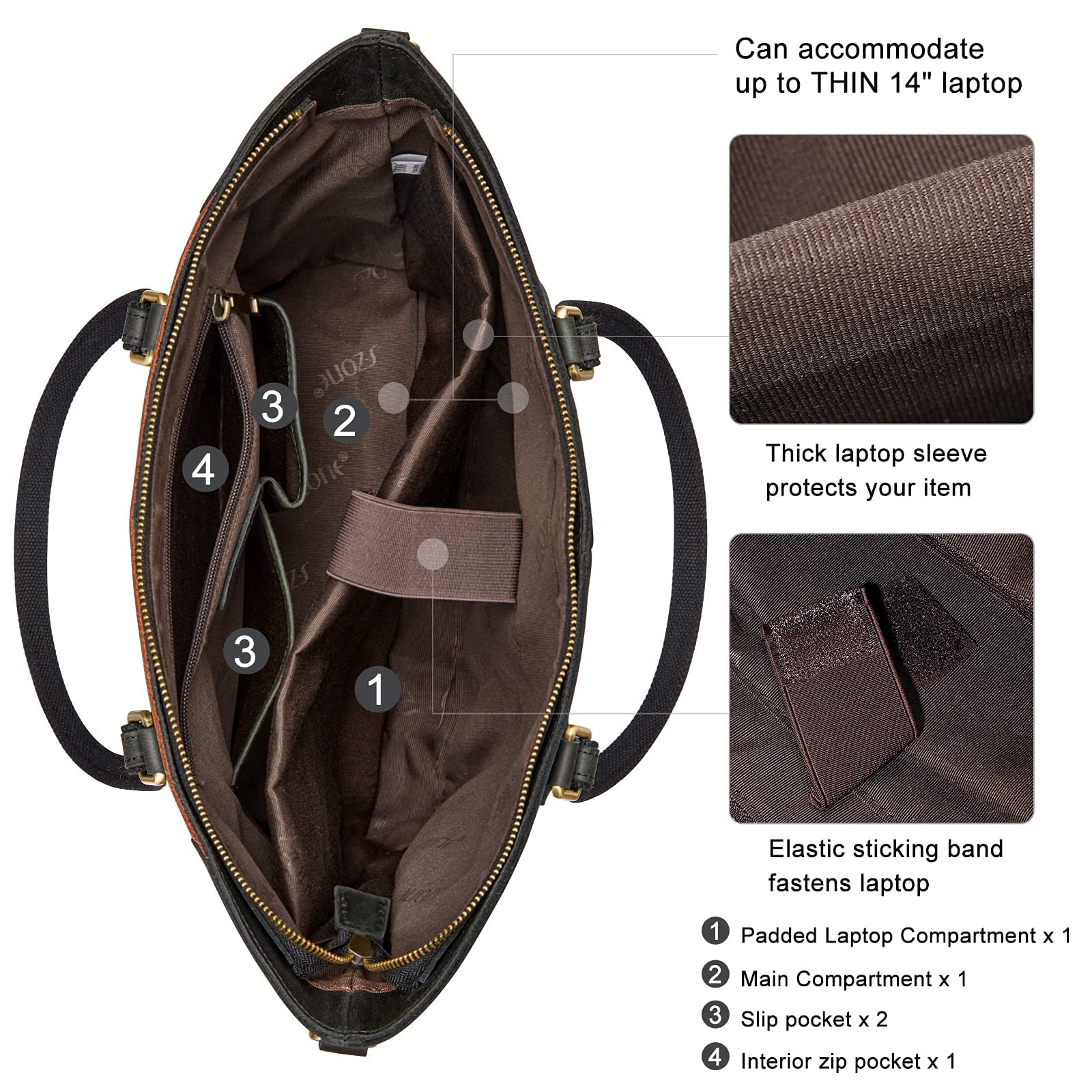 S-ZONE Women Vintage Genuine Leather Tote Bag Shoulder Handbag Crossbody Purse Two Tone