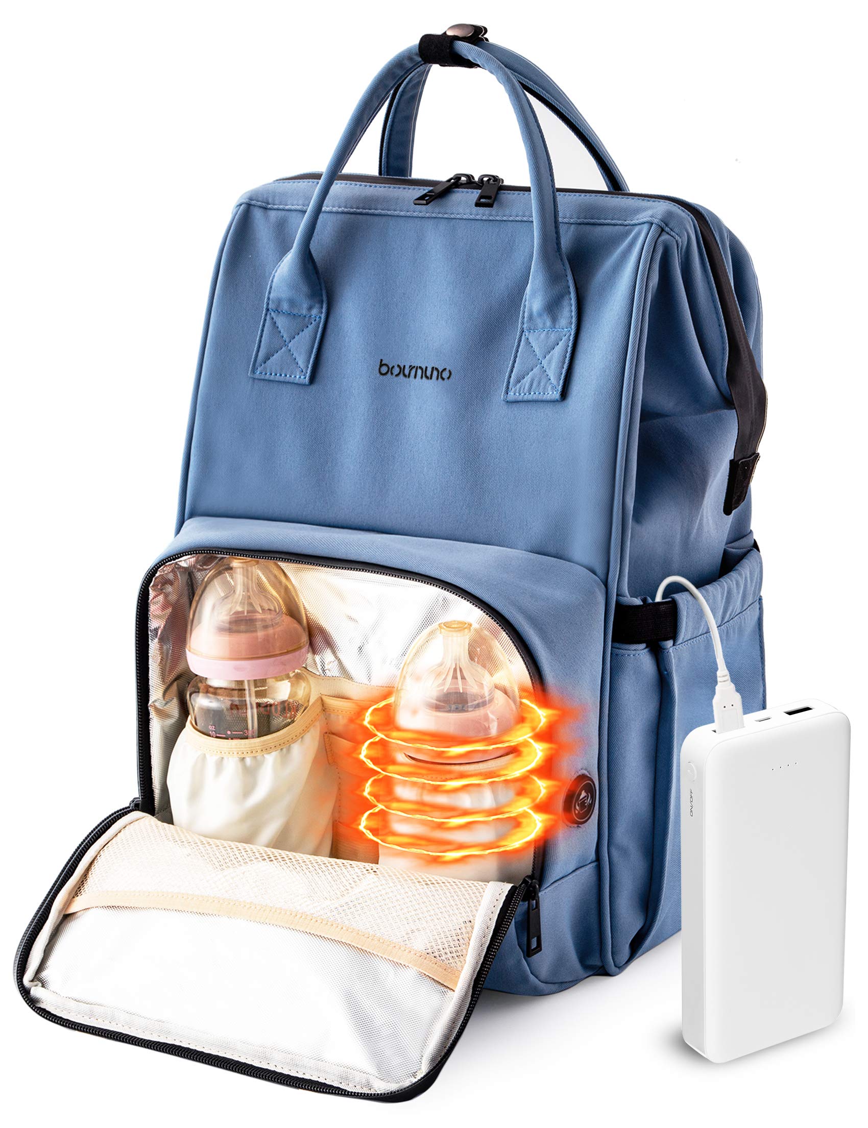 boumuno Diaper Bag Backpack Baby Changing Nappy Bags Multifunction Waterproof Maternity Large Capacity with USB Charging Port Thermal Pockets,Blue