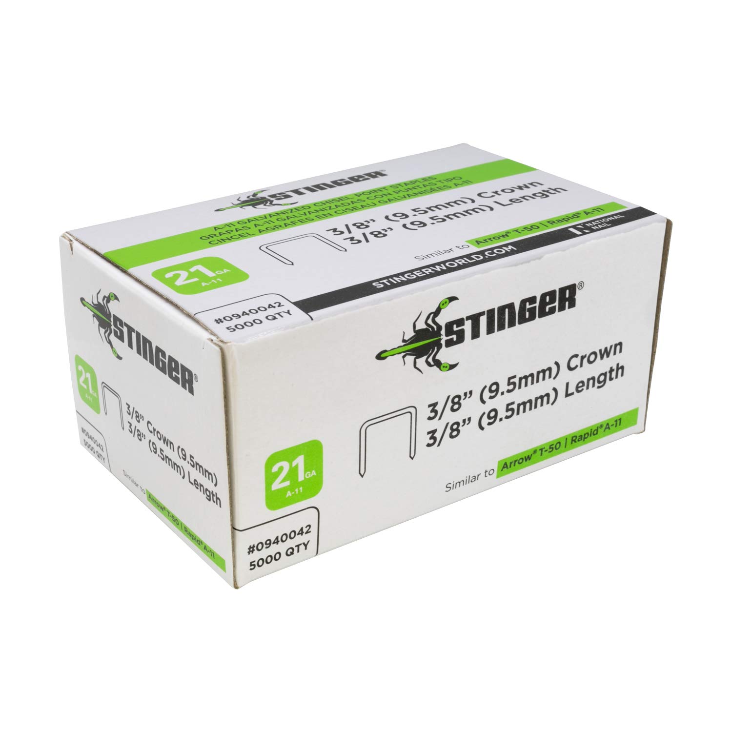 STINGER 0940042 3/8"x3/8" A-11 Staples 21ga (5000 ct)