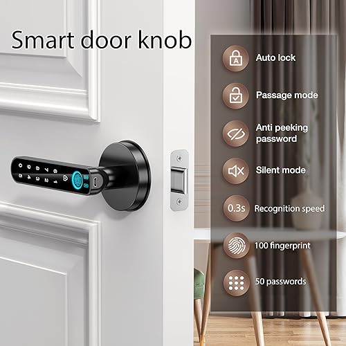 Fingerprint Door Lock, Smart Fingerprint Door knob-biometric Door Lock,with passcode keypad keyless Entry Door Handle,for Bedroom Home Hotel Office Apartment
