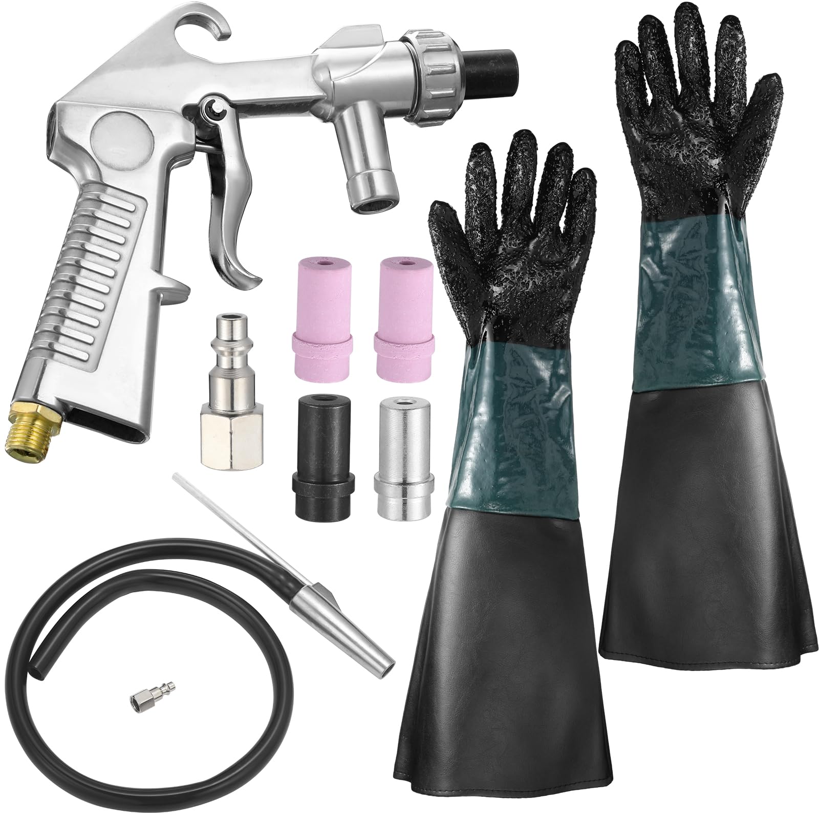 Halfchet 7 Pcs Sand Blaster Gun Kit 1 Pair Rubber Sandblaster Gloves Siphon Sandblaster Kit Sandblasting Gloves for Removing Rust Abrasive Blaster Sandblasting Cabinet