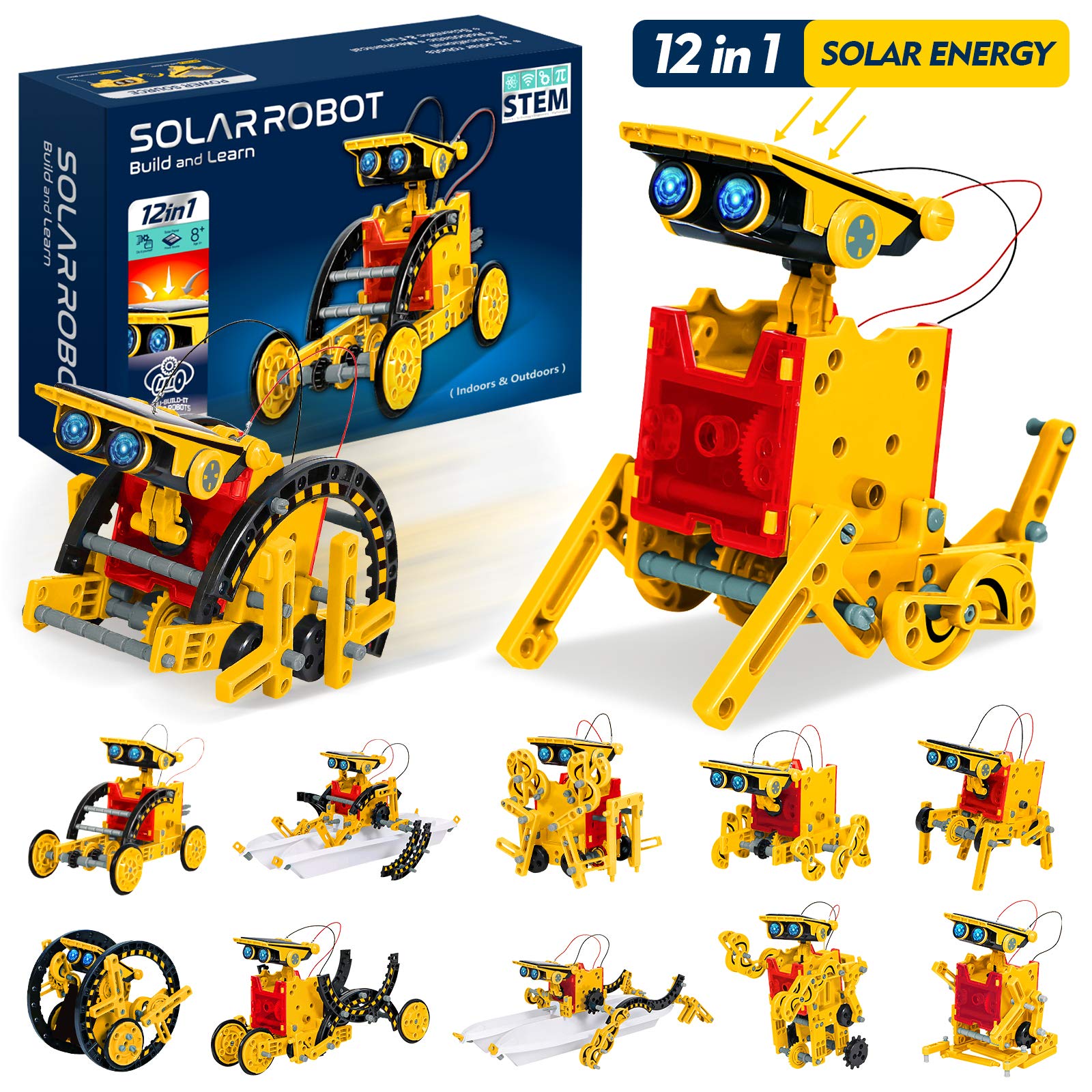 KooQii Upgrade STEM 12 in 1 Educational Toys Solar Robot Building Kit,Solar and Cell Powered 2 in 1 DIY STEM Project Learning Science Kits for Kids Age 8-12 for Birthday Gift and Travel Activity