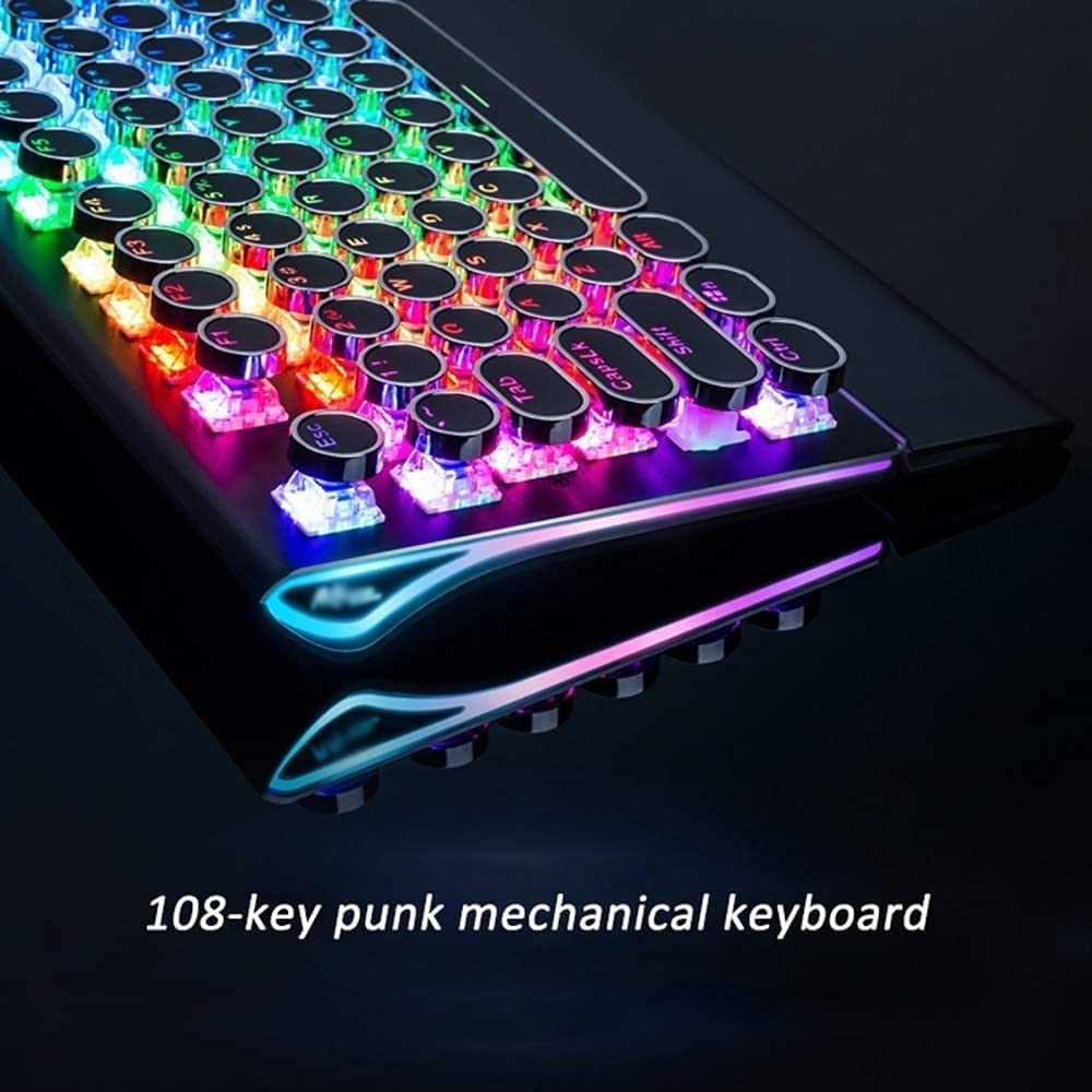 MZLXDEDIAN Gaming Keyboard, RGB Backlit Keys, Spill-Resistant, Customizable Dedicated Multi-Media Gold