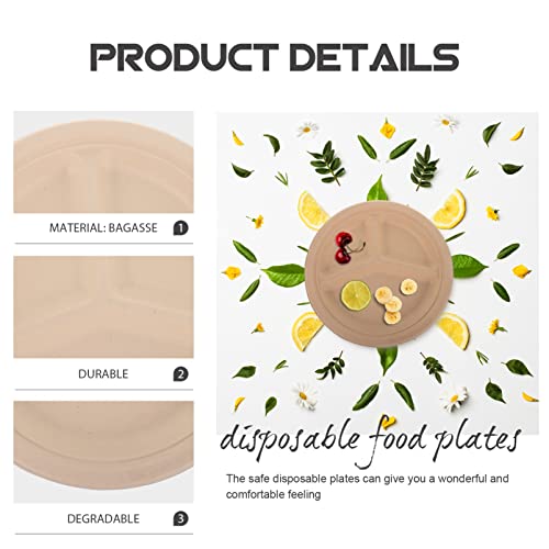 Cabilock 20pcs Degradable dinner plate 2 biodegradable paper plates Sectional Meal Tray dessert plate wedding paper plates 3 sectional round serving tray cereals clamshell wheat straw food