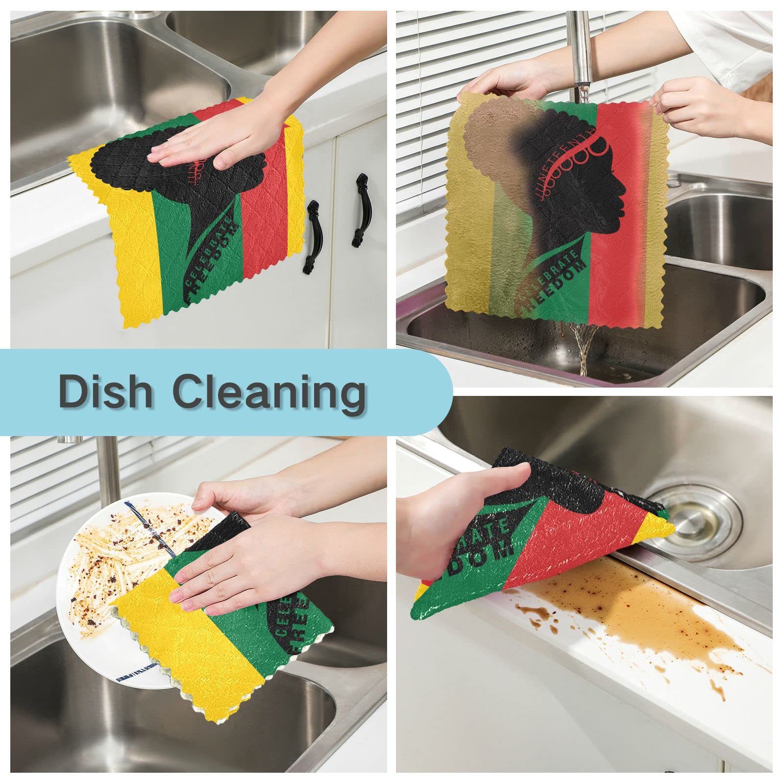 Bolaz Dish Cloths Dish Towels Kitchen Towels 6 Pack Sets Absorbent 19th June Juneteenth African Women Soft Decorative Reusable Nonstick Oil Washable