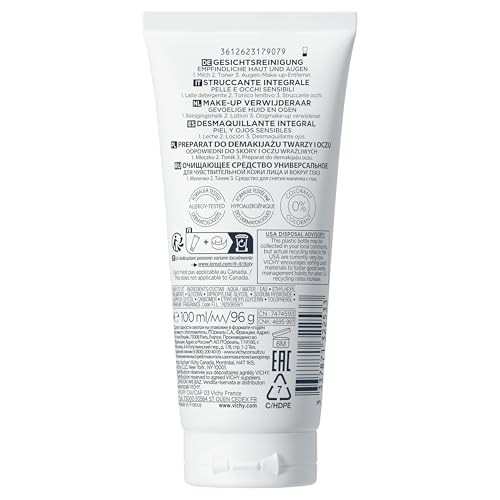 Vichy Pureté Thermale One Step Cleanser | Face Wash + Toner + Makeup Remover | No Rinse Required | Gentle Eye Makeup Remover | Suitable For Sensitive Skin & Contact Lenses | Non-Oily | Alcohol Free