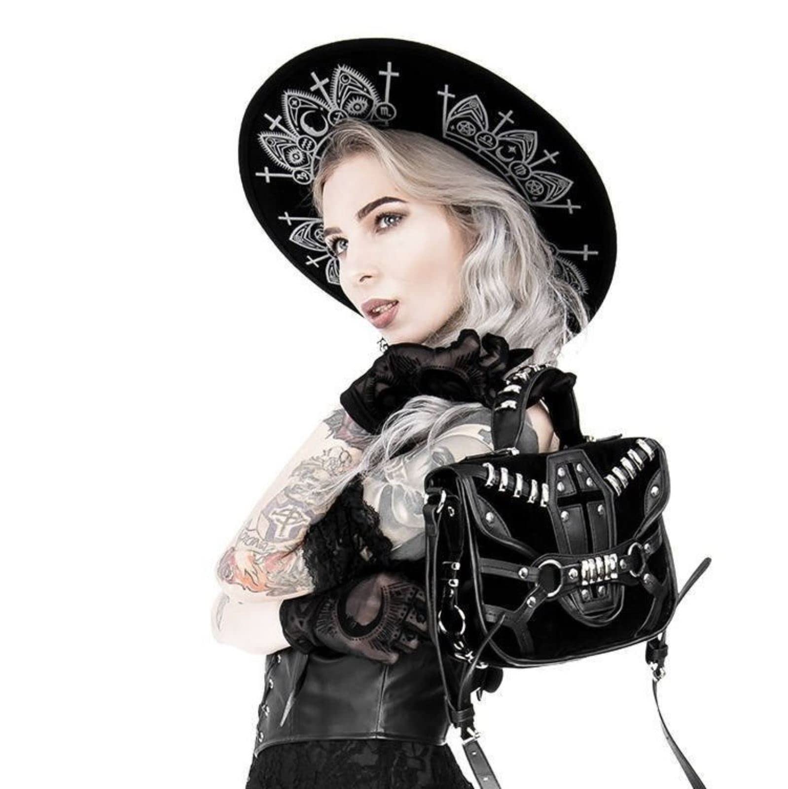 Restyle Coffin Cross Straps Gothic Punk Witch Alternative Crossbody Purse Bag