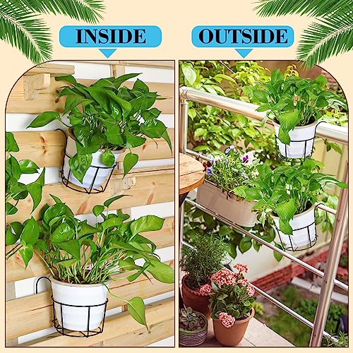 Dandat 24 Pcs Hanging Railing Planters 6 Inch Flower Pot Holders Black Potted Stand Railing Planter Iron Rack Balcony Planter Basket Small Shelf Container for Indoor Outdoor Balcony Fence Garden
