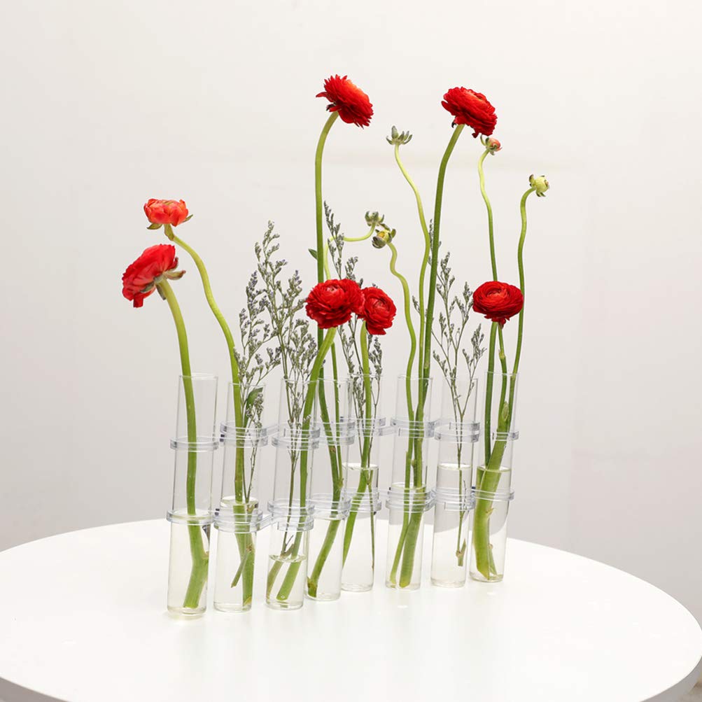 DOITOOL 8Pcs Test Tube Vase Decorative Glass Vase Hinged Bud Test Tubes Vases Planter Arranging Container Hydroponic Holder Decor with Hooks and Brushes 18cm