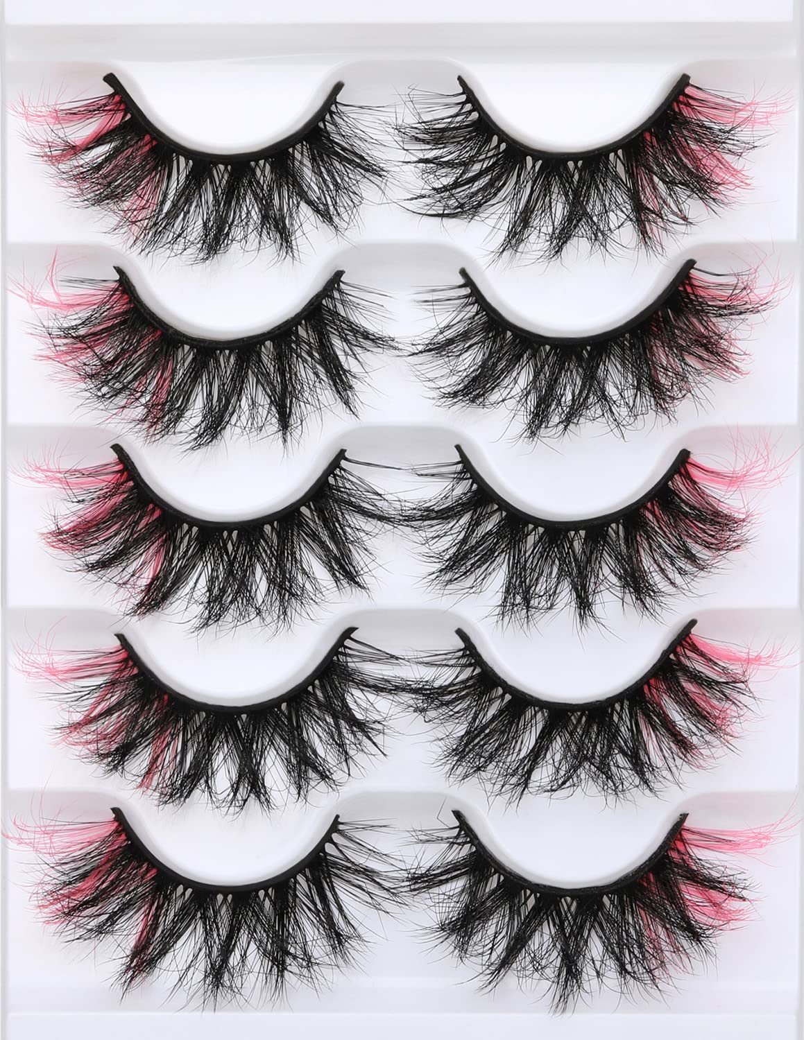False Lashes with Color Faux Mink Eyelashes Wispies Fluffy Colored Lashes Dramatic Strip Lashes Pack (Pink)