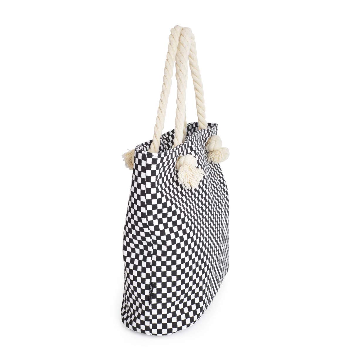 Premium Large Black & White Checkered Print Canvas Tote Shoulder Bag Handbag
