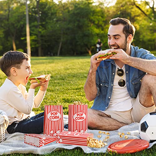 Popcorn Bags Paper Bags Grease Resistant Popcorn Container Single Serving 2 oz Paper Sleeves Red/White Leak Proof Flat Bottom for Movie Theme Party Supplies Retro Carnivals Fundraisers (200 Pcs)