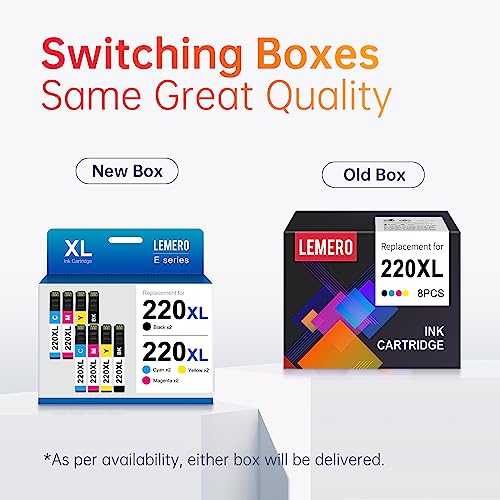 LEMERO Remanufactured Ink Cartridge Replacement for Epson 220XL 220 XL for Workforce WF-2750 WF-2760 WF-2650 WF-2630 XP-420 XP-320 Printer (2 Black, 2 Cyan, 2 Magenta, 2 Yellow, 8 Pack)