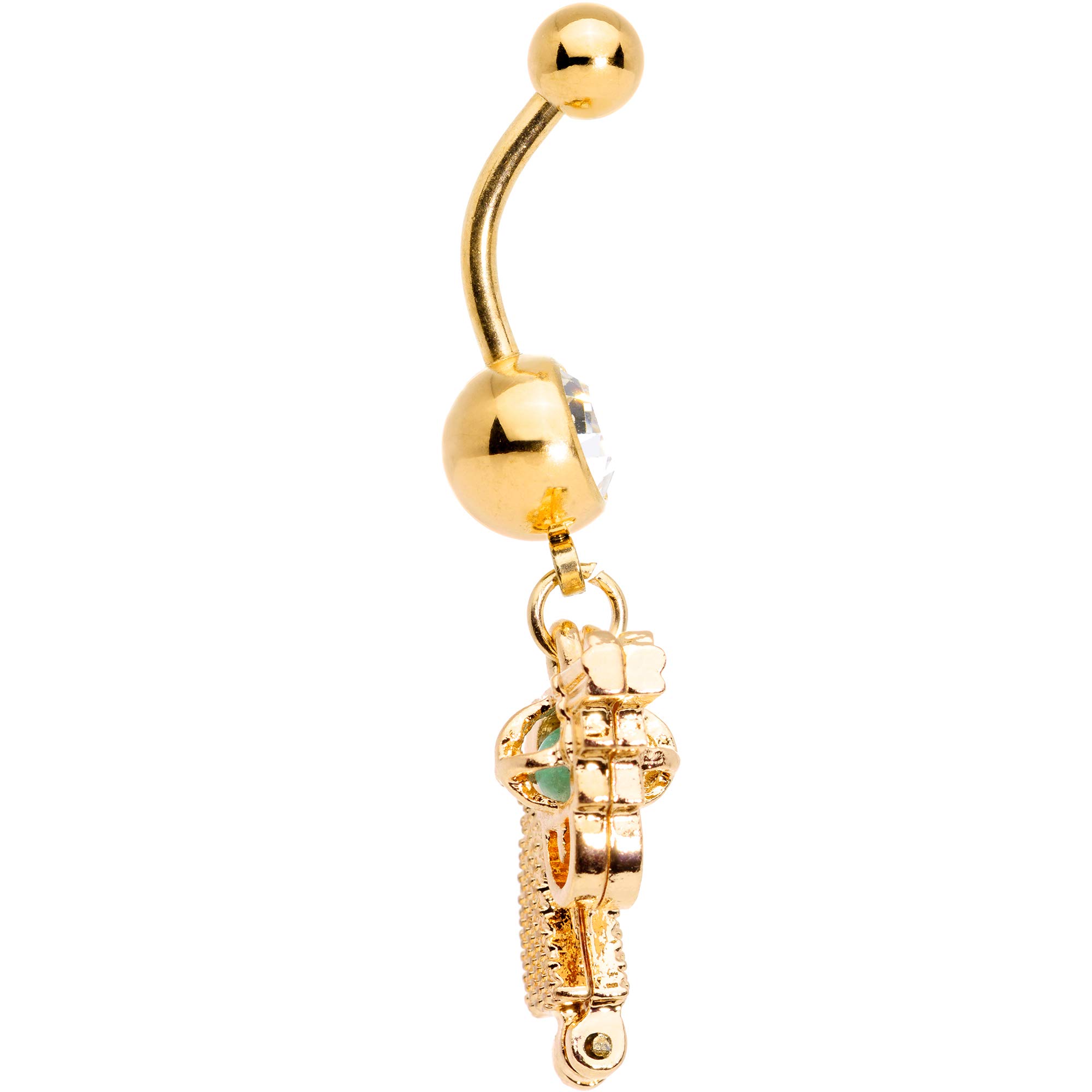 Body Candy Plated Steel Navel Ring Piercing Clear Accent Glow in The Dark Gun Dangle Belly Button Ring