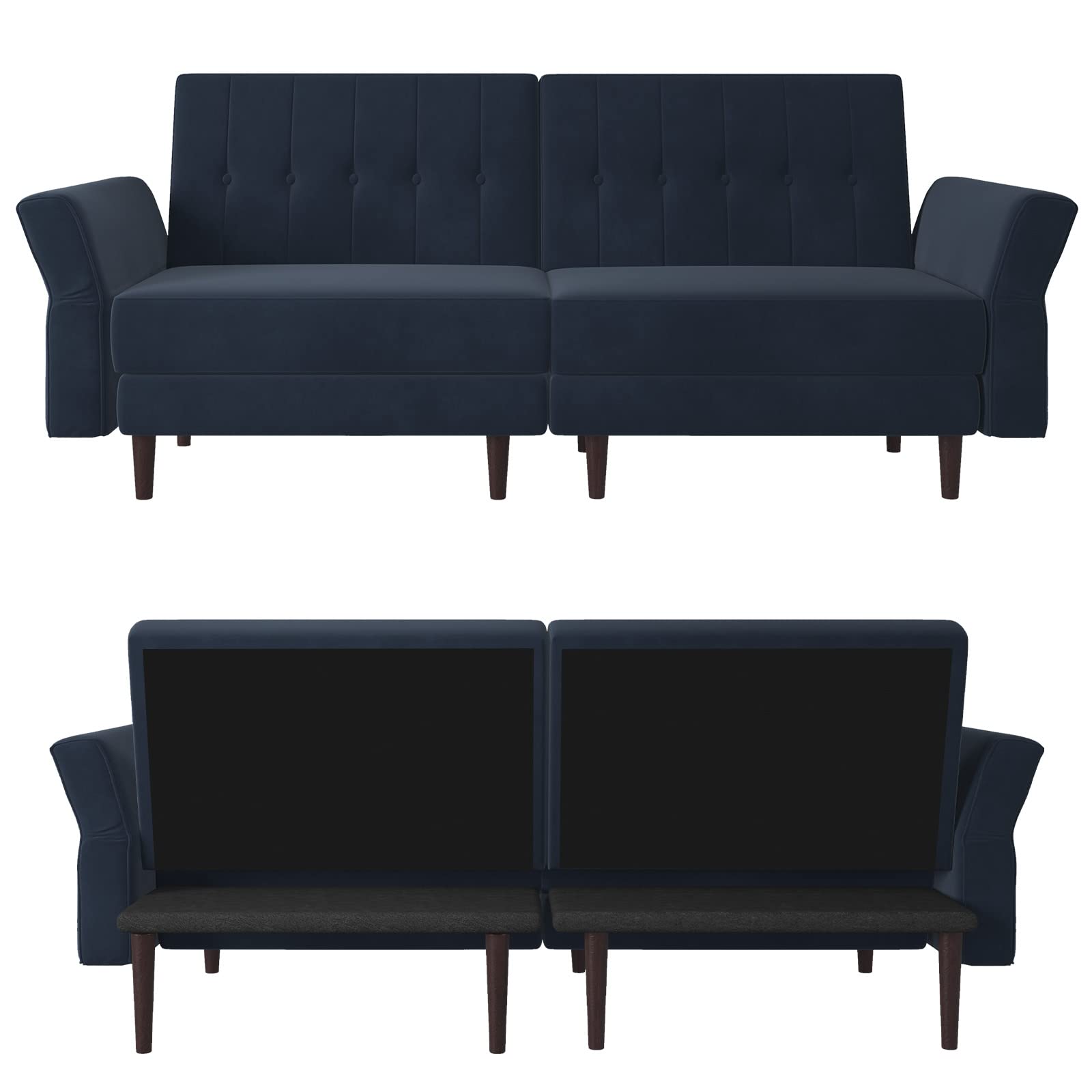 Belffin Velvet Convertible Futon Sofa Bed Memory Foam Futon Couch Sleeper Sofa Navy Blue