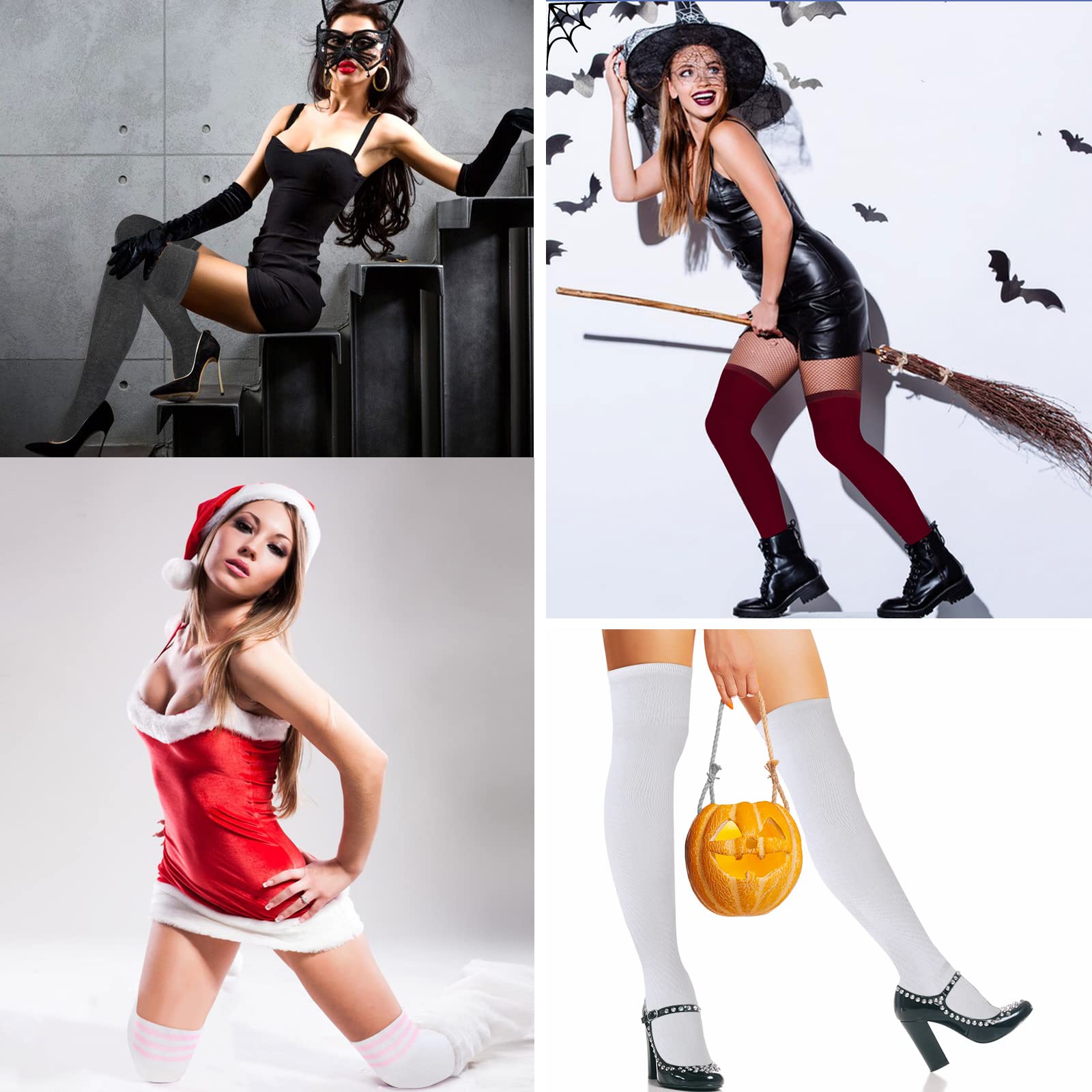 Buauty 4 Pairs Thigh High Socks,Knee High Socks,Long Socks,Halloween Cute Over The Knee Stripes Socks For Women , Medium