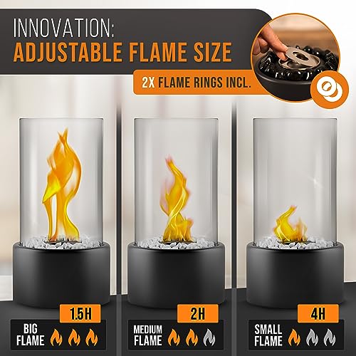 Flammtal Tabletop Fire Pit [4h Burning Time] - Indoor & Outdoor - Ethanol Table Top Fire Pit Bowl with Black & White Stones - Portable Fire Pit with 2 Combustion Chambers - Fire Bowl