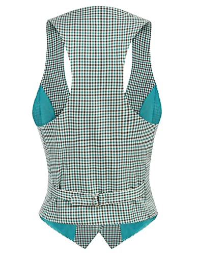 GRACE KARIN Blazers for Women Vintage Plaid Vest Suit Jackets for Renaissance Pirate Cosplay Teal