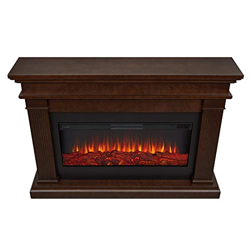 BOWERY HILL Traditional Solid Wood Electric Fireplace Mantel Heater with Remote Control, Adjustable Led Flame, 1500W in Dark Walnut