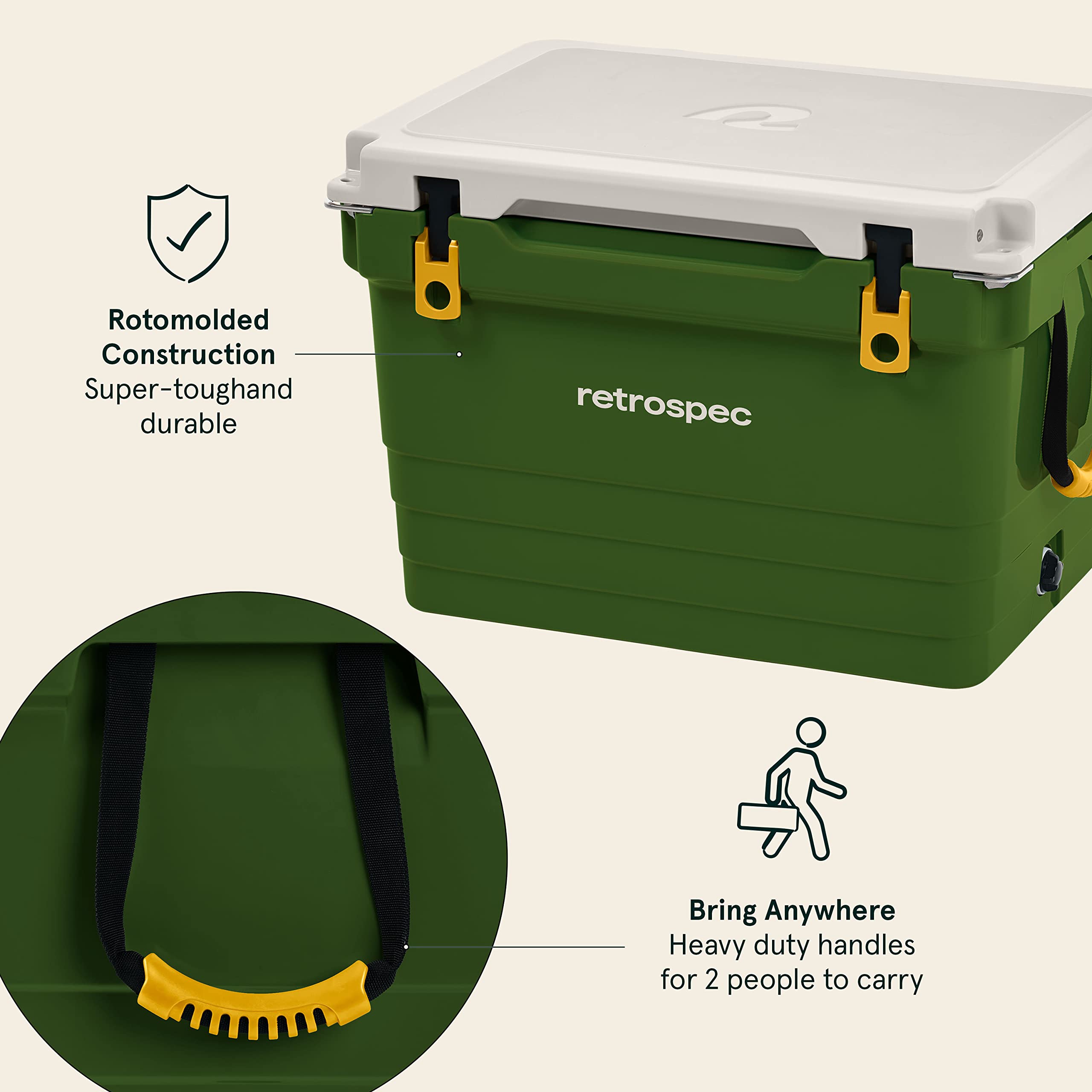 Retrospec Palisade Rotomolded 45 Qt Cooler - Fully Insulated Portable Ice Chest with Built in Bottle Opener, Tie-Down Slots & Dry Goods Basket - Large Beach, Camping & Travel Coolers - Coastal Blue