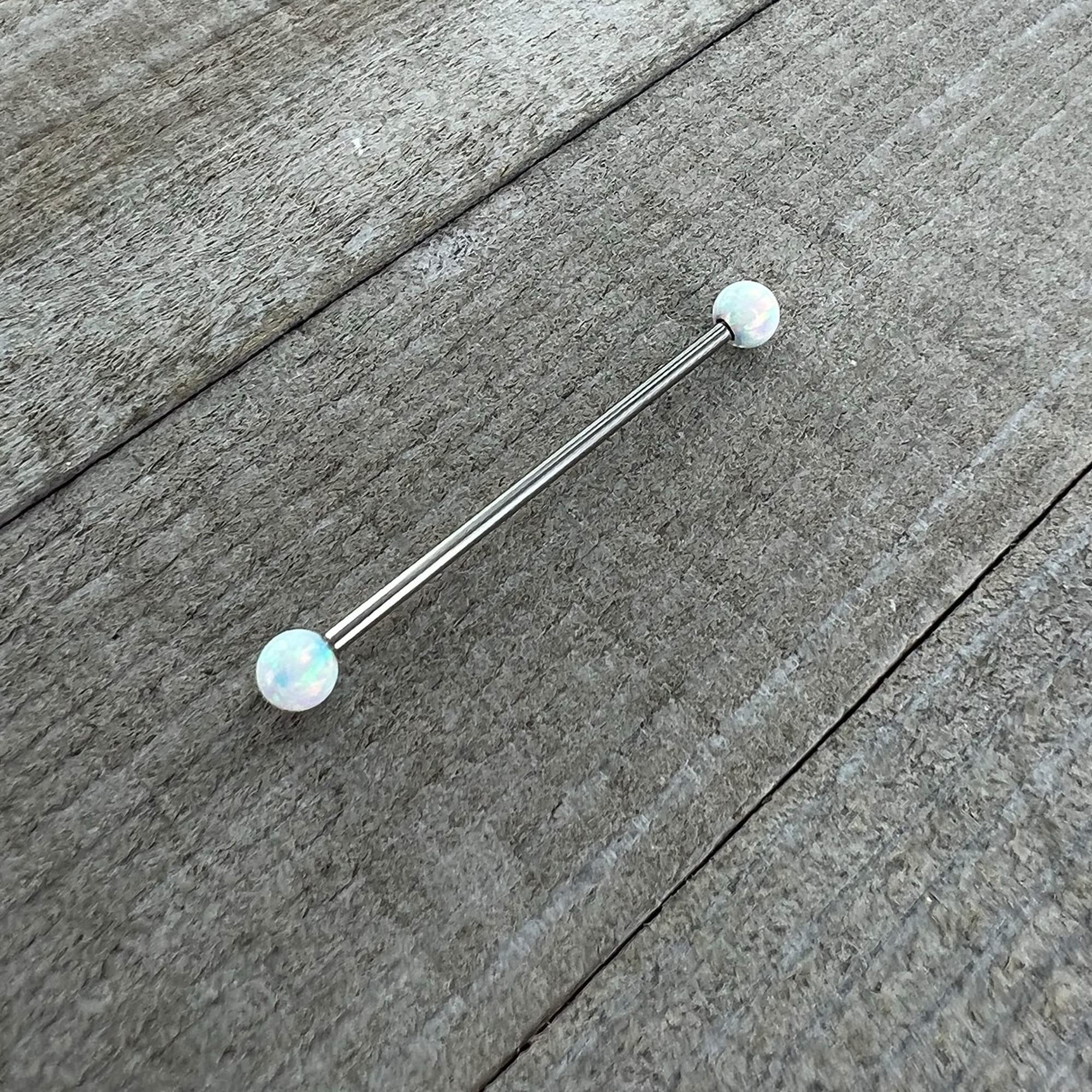 Body Candy Stainless Steel White Synthetic Opal Industrial Barbell 35mm
