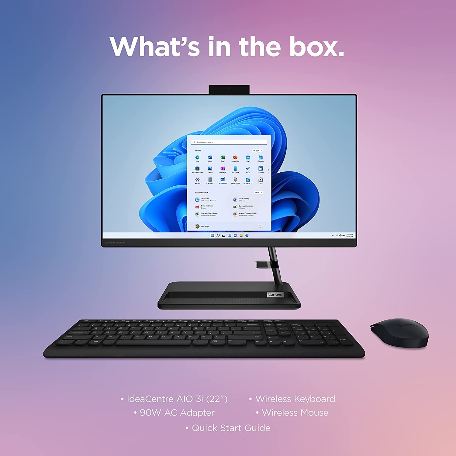 Lenovo 2024 IdeaCenter 22" FHD WVA AIO Desktop Intel 10-Core i3-1220P Intel UHD Graphics 8GB DDR4 256GB NVMe SSD WiFi AX Bluetooth HDMI Webcam RJ-45 Wireless KB Mouse Windows 11 Pro w/RE USB
