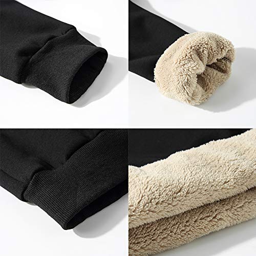 FASKUNOIE Men's Sweatshirts Warm Sherpa Lined Fleece Long Underwear Tops Winter Crewneck T shirts Black
