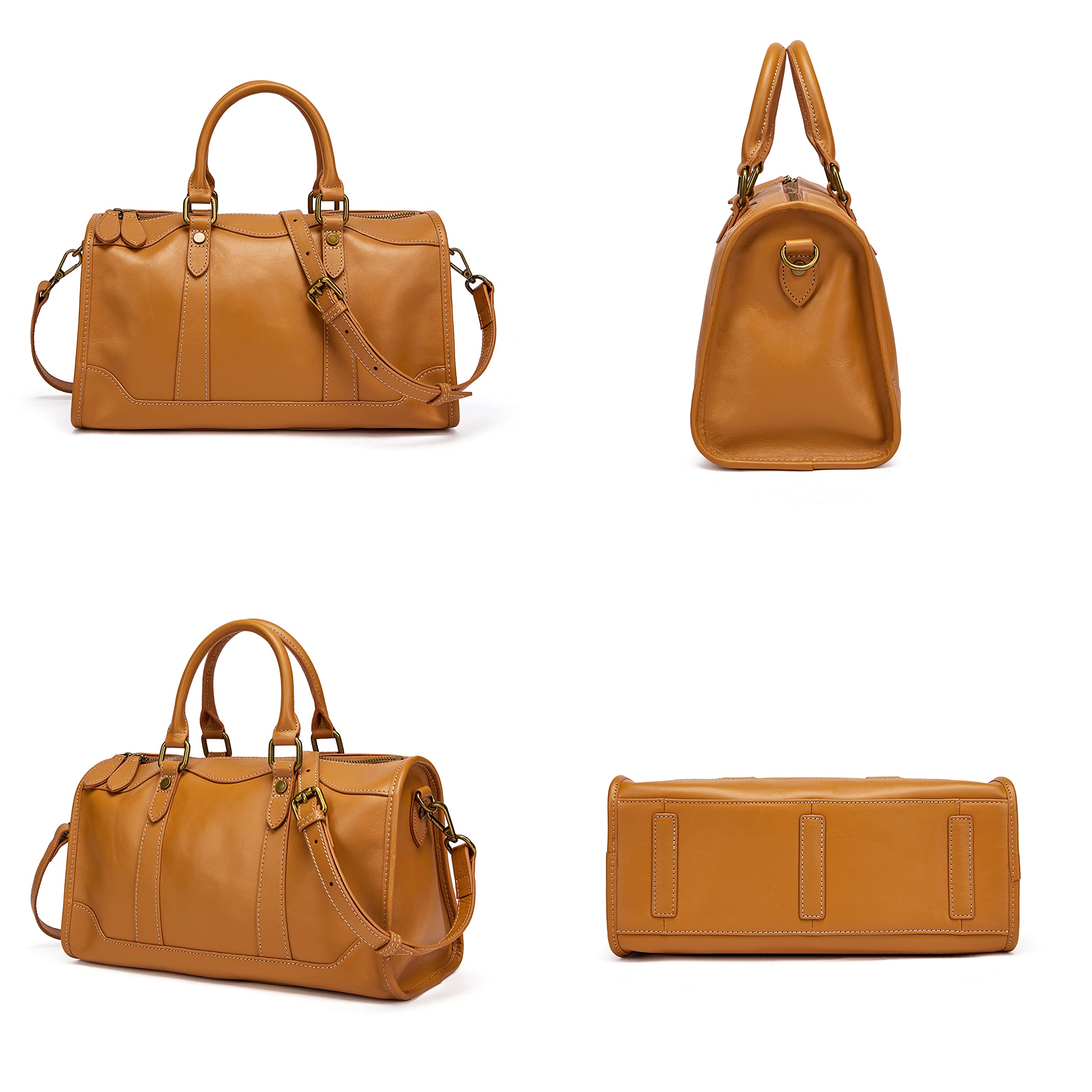 Vintage Leather Satchel Handbags Top Handle Boston Tote Bags With Long Strap (2-Brown)