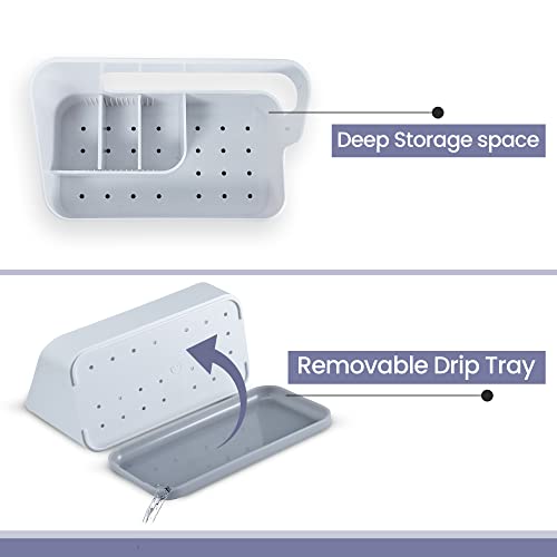 Cheer Collection Toiletry Organizer and Sponge Caddy, Countertop Organizer for Kitchen and Bathroom Sink with Removable Dividers and Drain Tray