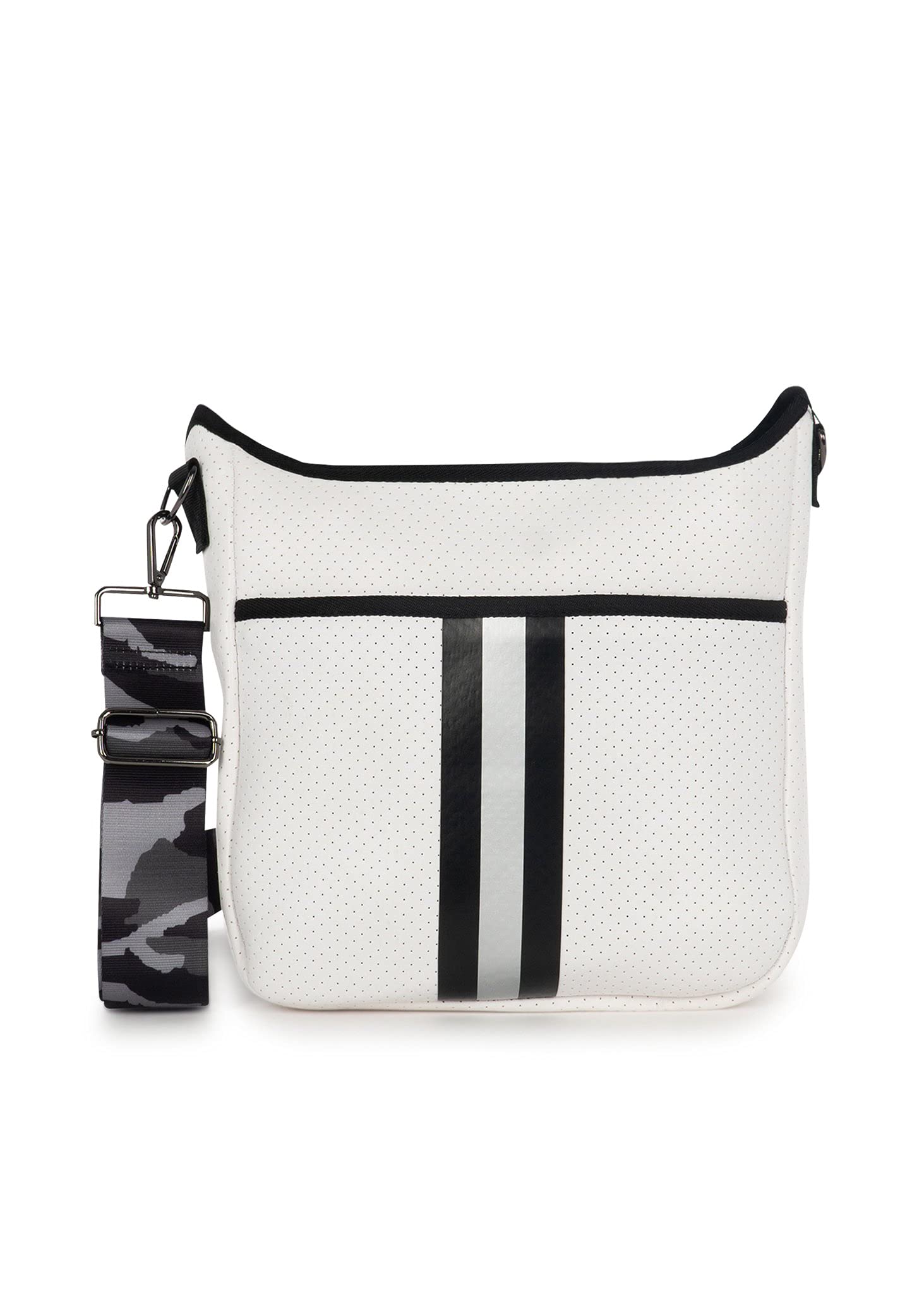 Blake New Midtown Cross Body by Haute Shore White WBlack and Silver Stripe