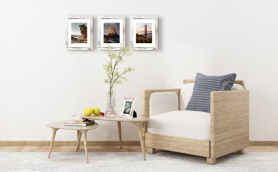 kennethan White 8x10 Picture Frame can Display 5x7 Picture with Mat or 8x10 Photo Without Mat on the Wall