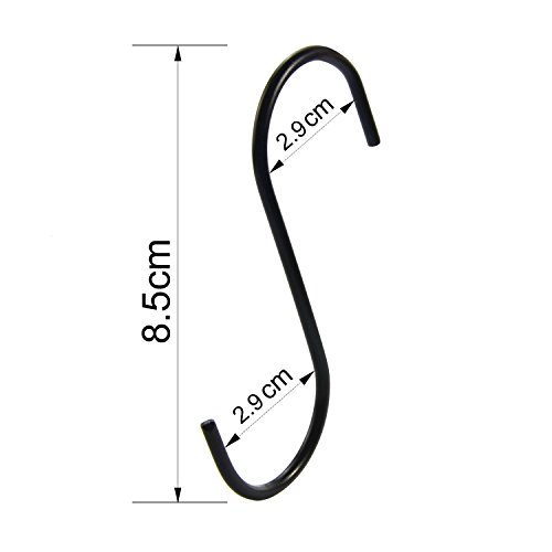 RuiLing Antistatic Coating Steel Hanging Hooks, Black, S-Shape, Pack of 15