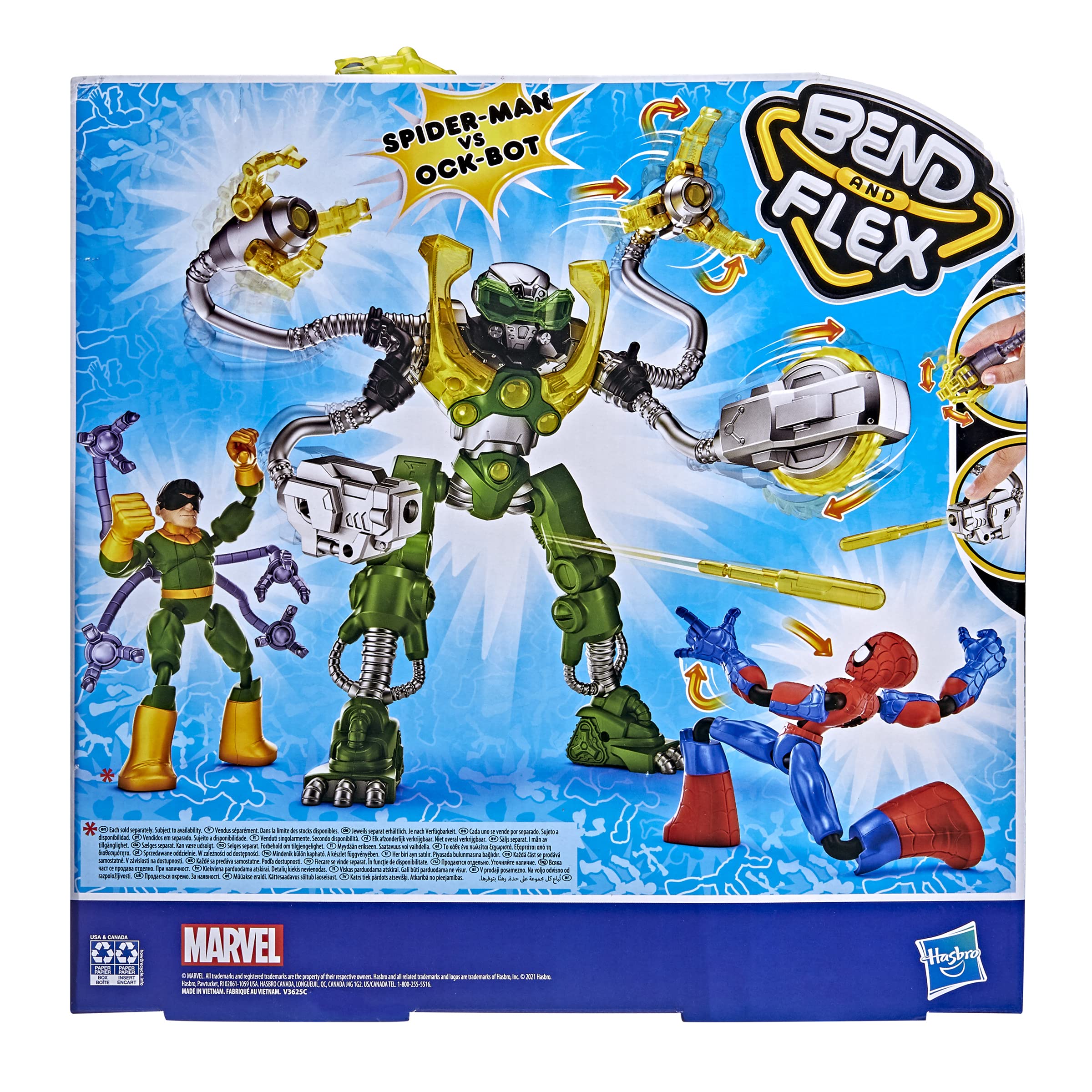 Marvel Bend and Flex Spider-Man Vs. Ock-Bot, 6-inch Spider-Man Action Figure, 10-Inch Ock-Bot with 2 Projectiles, Ages 4 and Up