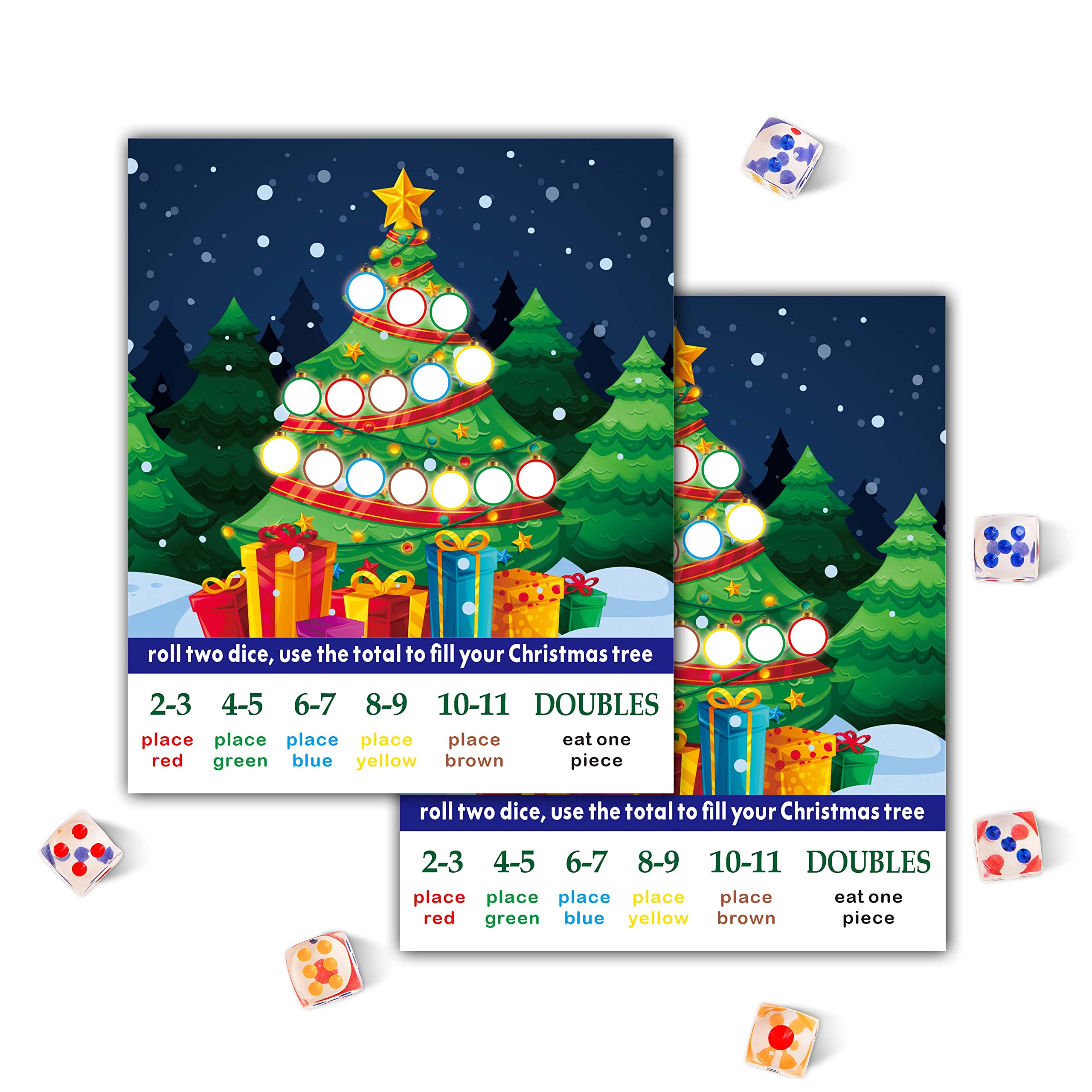 Christmas Party Roll The Dice Game, Kids Table Game, 10 Play Cards 20 Transparent Dices - 5 x 6 inches(MMgame-A005)