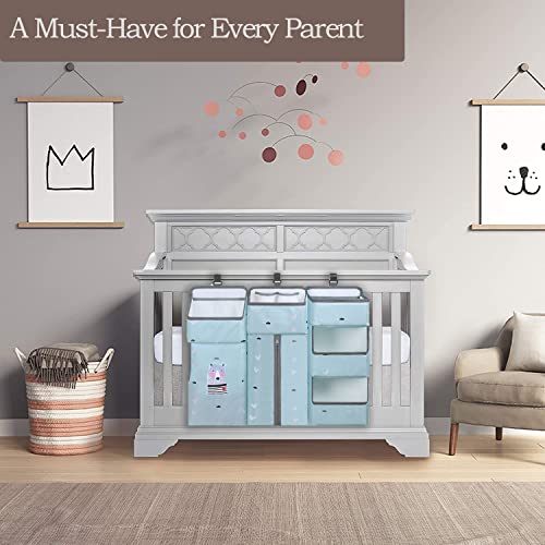 TOCKONIMN Hanging Diaper Caddy Organizer for Baby Crib - 3-in-1 Diaper Stacker for Changing Table Nursery Organization Storage Holder for Baby Essentials Attachment Portable Combining Clothing (Blue)