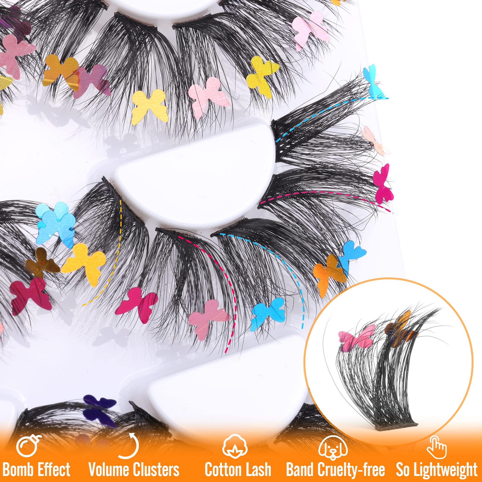 Cluster Lashes Mink Fluffy Eyelashes Cat Eye Lashes Individual Lashes That Look Like Extensions D Curl St. Patrick's Day Decorations Eyelashes with Butterfly by HeyAlice (17-20mm)