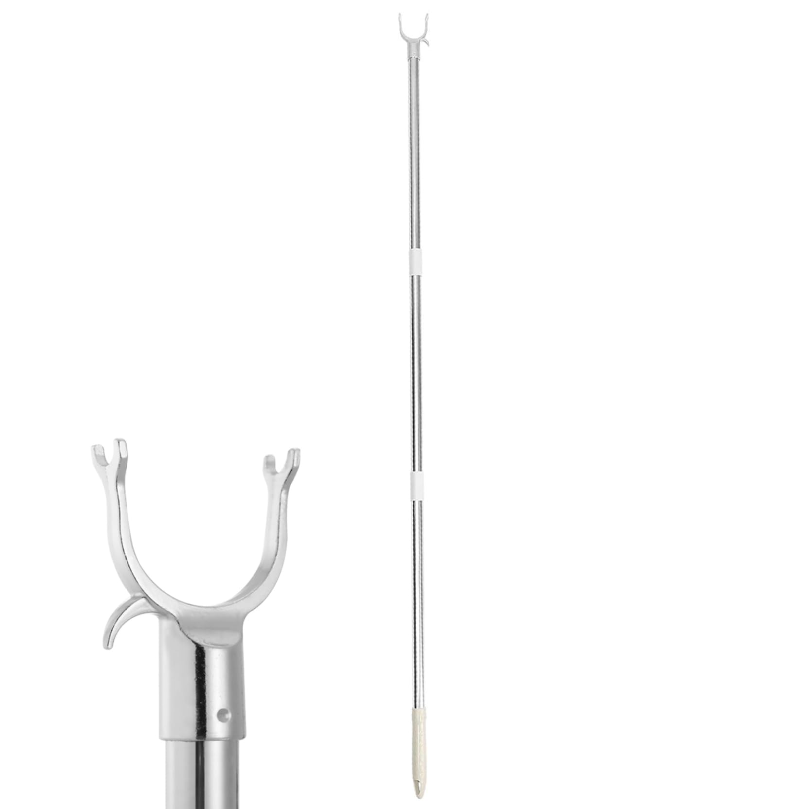 CUCUFA Retractable Clothesline Pole, 51-inch Stainless Steel Pole Telescoping Pole with Hook Long Reach Sticks Fork Clothes Hook Pole for Wardrobe, Clothesline, Hanger