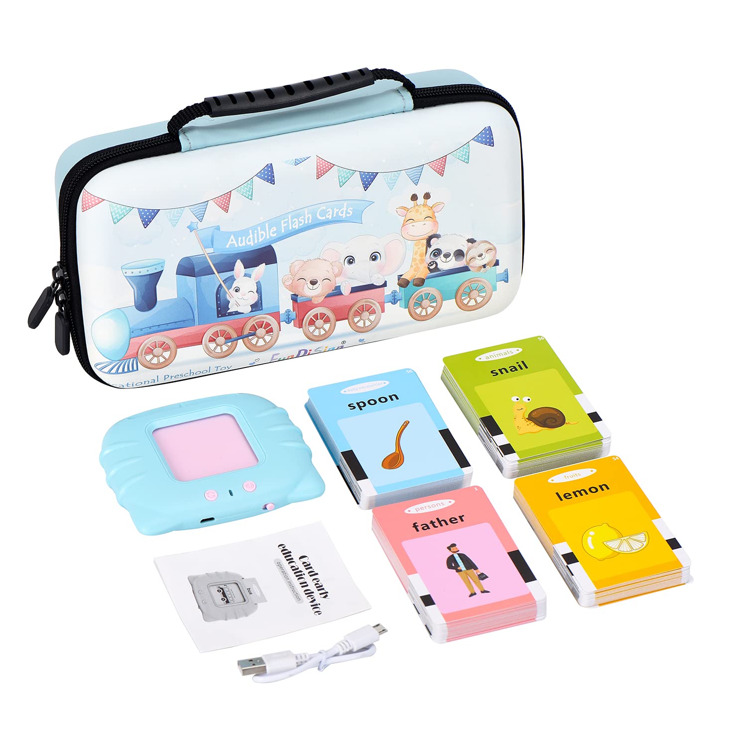 Preschool Audible Talking Flash Cards Electronic Early Education Machine with 112pcs Cards Double-Side Sight Words Learning Resource Interactive Toys Flashcard Toddlers Age 1-6 Years Gift Box (Blue)