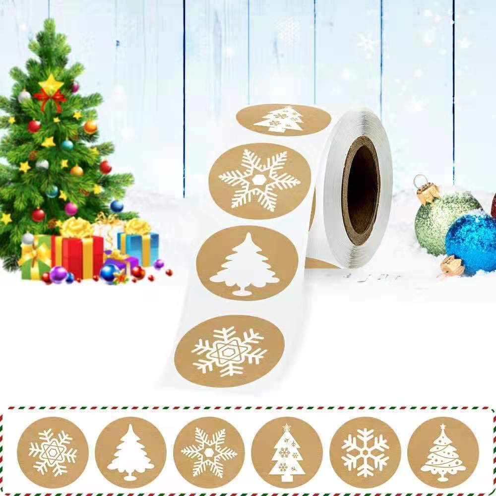 Christmas Stickers, 1.5" Snowflake Christmas Stickers 6 Designs 200PCS Christmas Stickers for Envelopes, Christmas Tree Snowflake Holiday Stickers Roll for Cards