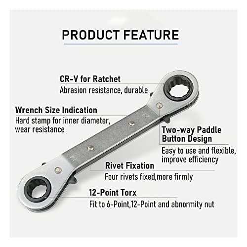 FOCMKEAS 1/2-9/16 Inch Reversible Universal Ratcheting Wrench,Imperial Double Offset Box End, Matte Chrome Plated Cr-V Steel, Heavy-Duty,72 Tooth Ratchet Spanner Crooked for Narrow Spaces