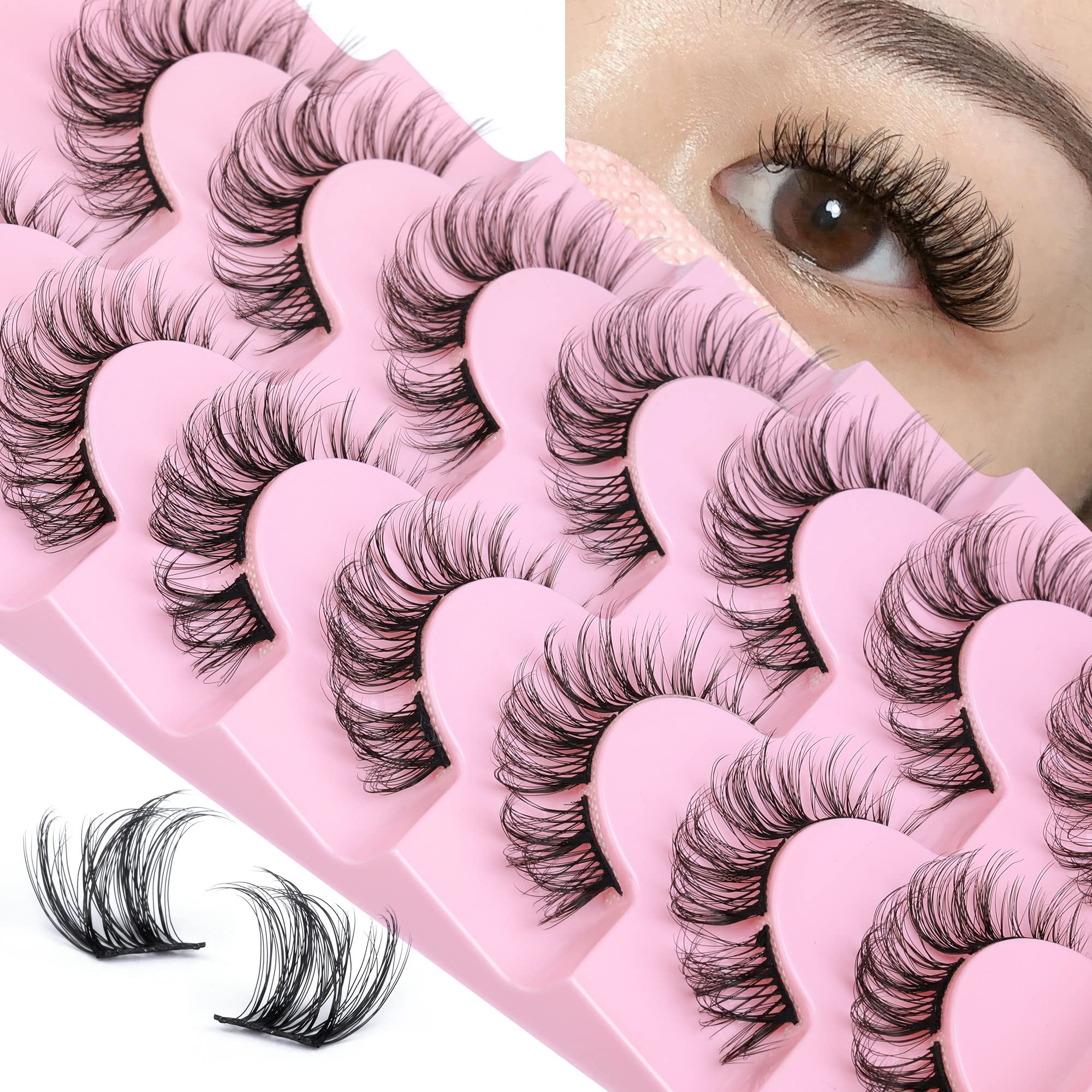 Cluster Lashes Natural Look False Eyelashes Extension Wispy Fluffy Individual Lashes Extension Natural Strip D Curl Eye Lashes Pack by GVEFETIEE