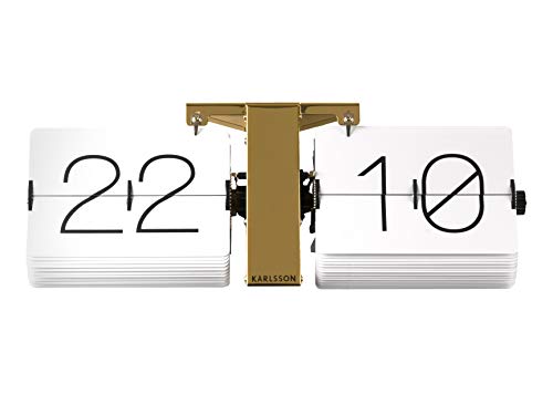 Karlsson Flip Clock No Case White, Brass Stand, Steel, 8.5 x 36 x 14 cm